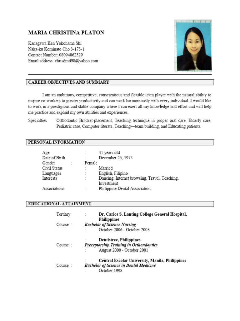 Cv-Maria Christina C. Platon-5 2 | PDF | Dentistry | Orthodontics