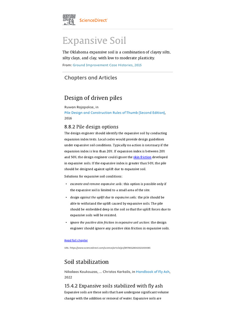 Expansive Soil - An Overview - ScienceDirect Topics | PDF | Soil | Frost