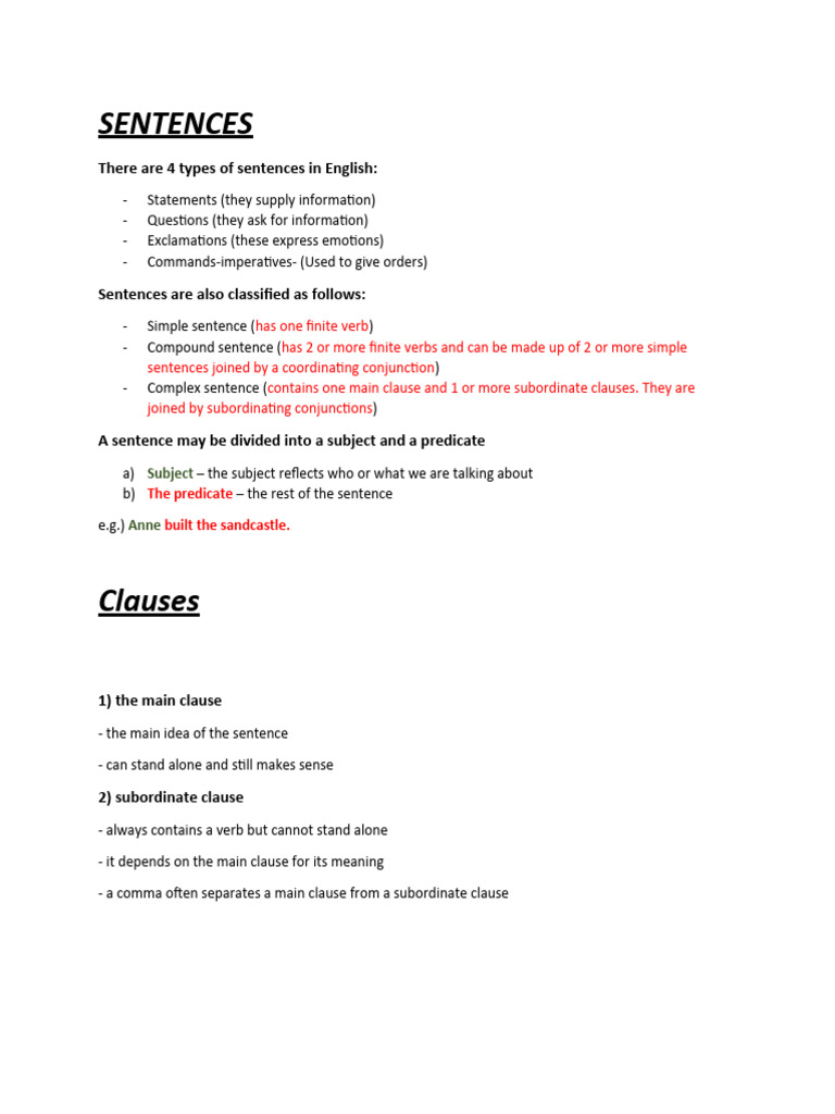 English Language Notes | PDF | Clause | Sentence (Linguistics)
