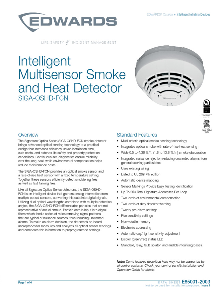 Smoke and Heat Detector FCN | PDF | Sensor | Smoke