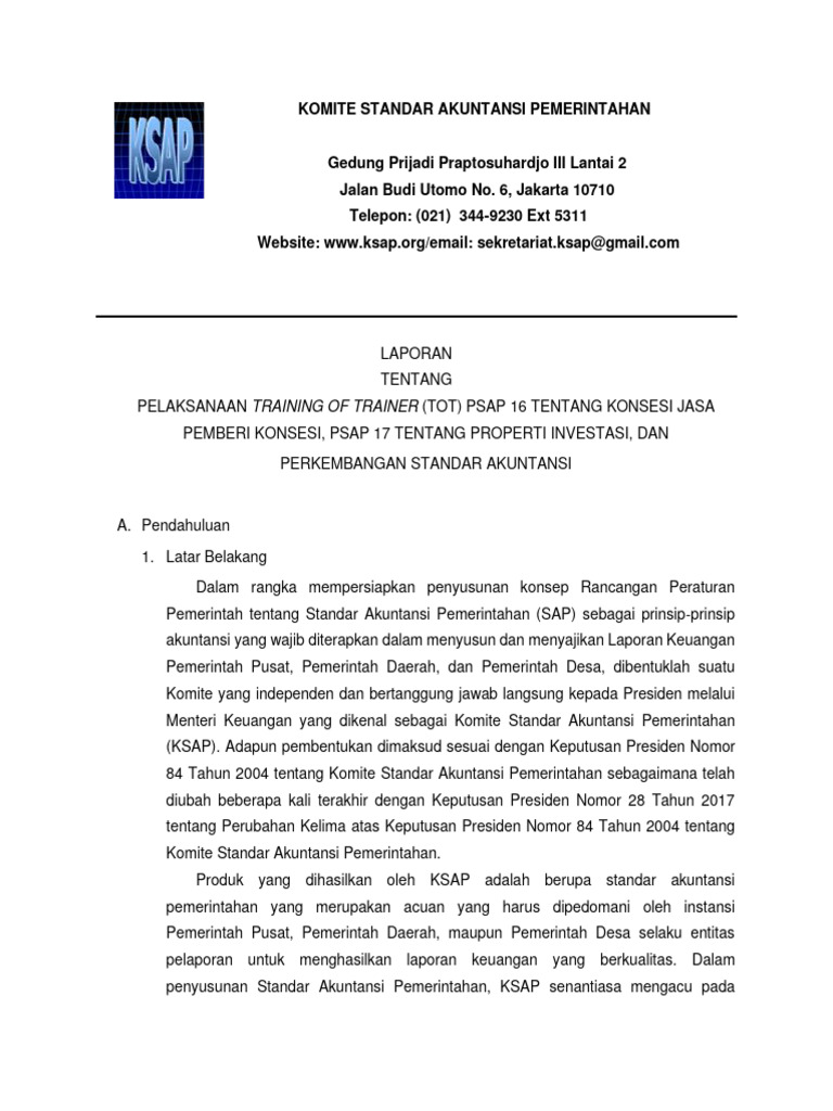 Laporan Kegiatan ToT PSAP 16 Dan PSAP 17 Jakarta | PDF
