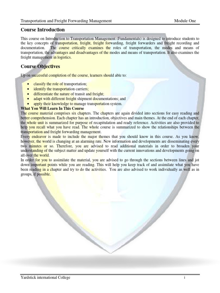 Transportation and Freight Forwarding Management Module One | PDF | Cargo | Transport