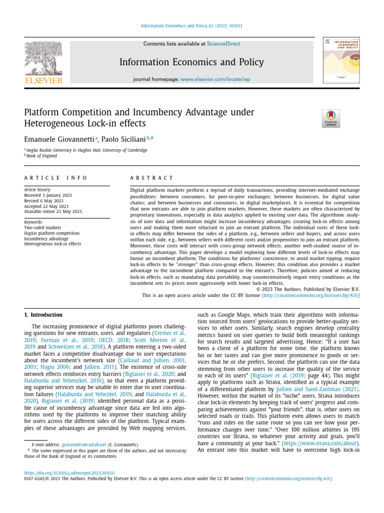 Platform Competition and Incumbency Advantage Under | PDF | Market ...