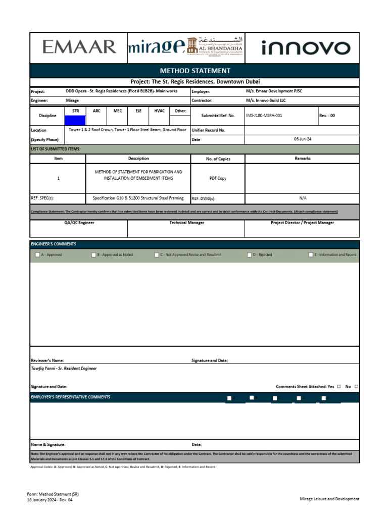 IMS-J180-MSF-01 - MSRA-Fabrication & Installation of Embedment Item ...