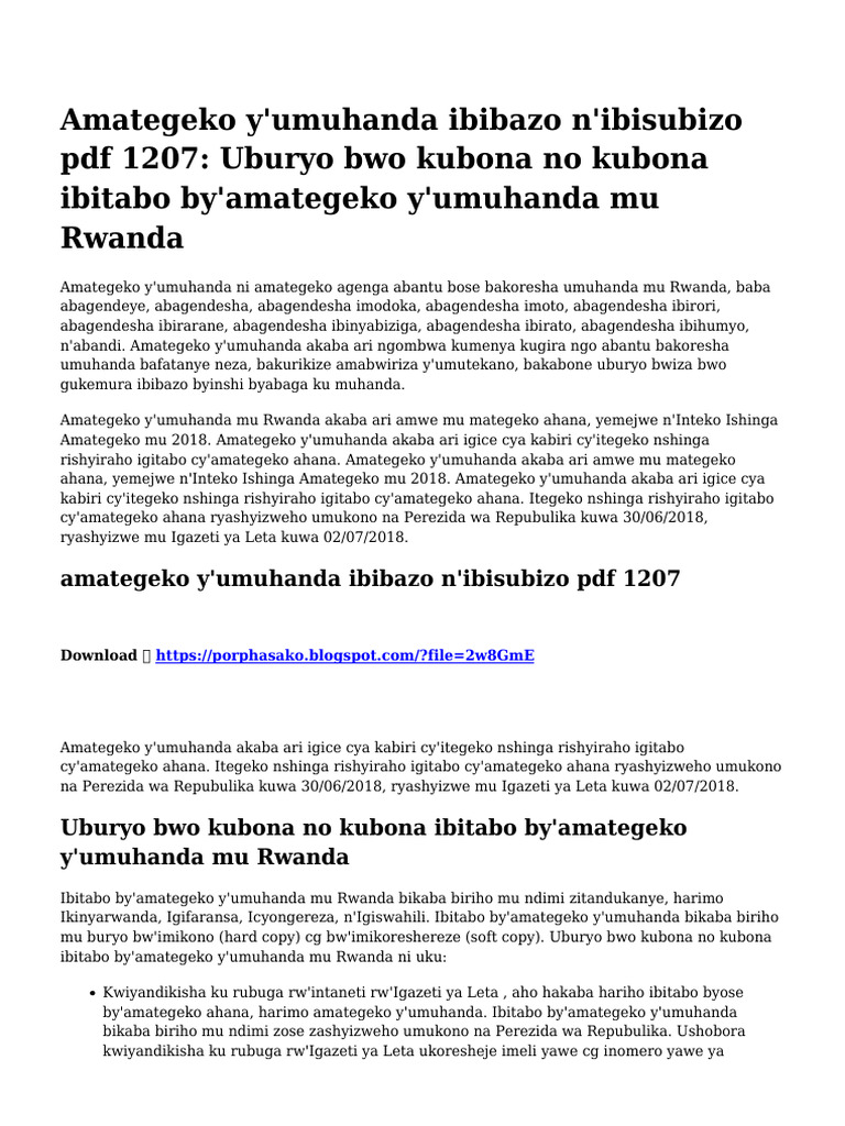 Amategeko Y'umuhanda Ibibazo N'ibisubizo PDF 1207: Uburyo Bwo Kubona No ...
