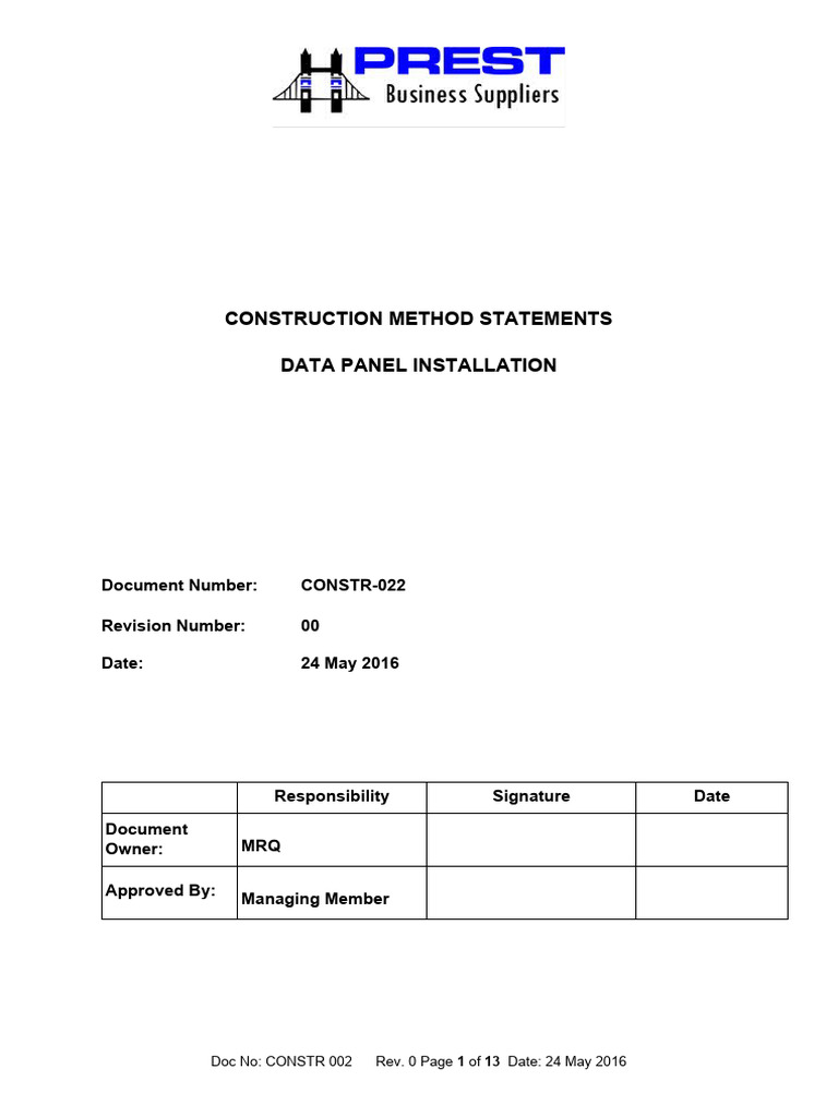 Constr-001 Method Statements DATA PANEL INSTALLATION | PDF ...