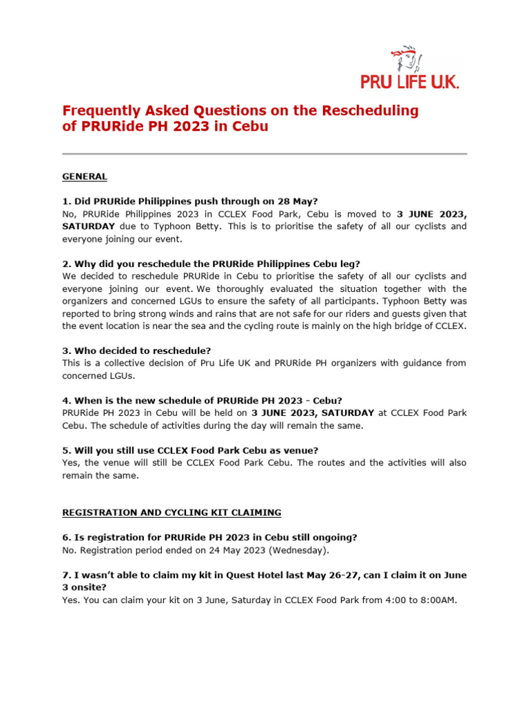 PRURide Cebu FAQs May 29 FINAL | PDF