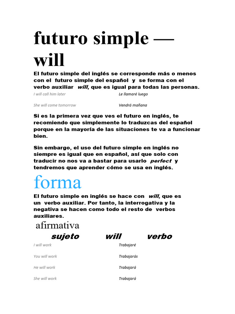 Uso del futuro simple en inglés | PDF | Verbo | Asunto (gramática)