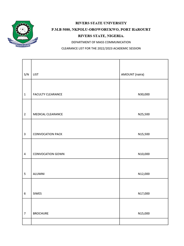 Rivers State University Clearance | PDF