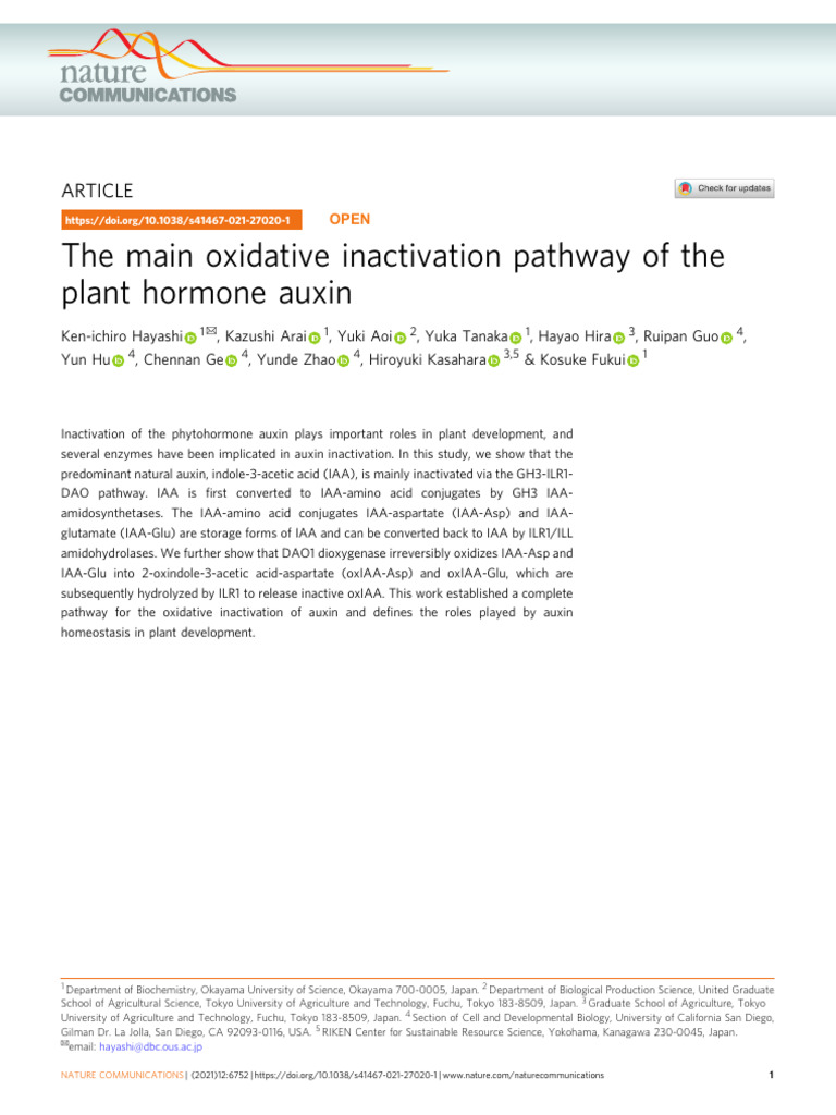 The Main Oxidative Inactivation Pathway of The Plant Hormone Auxin | Download Free PDF ...