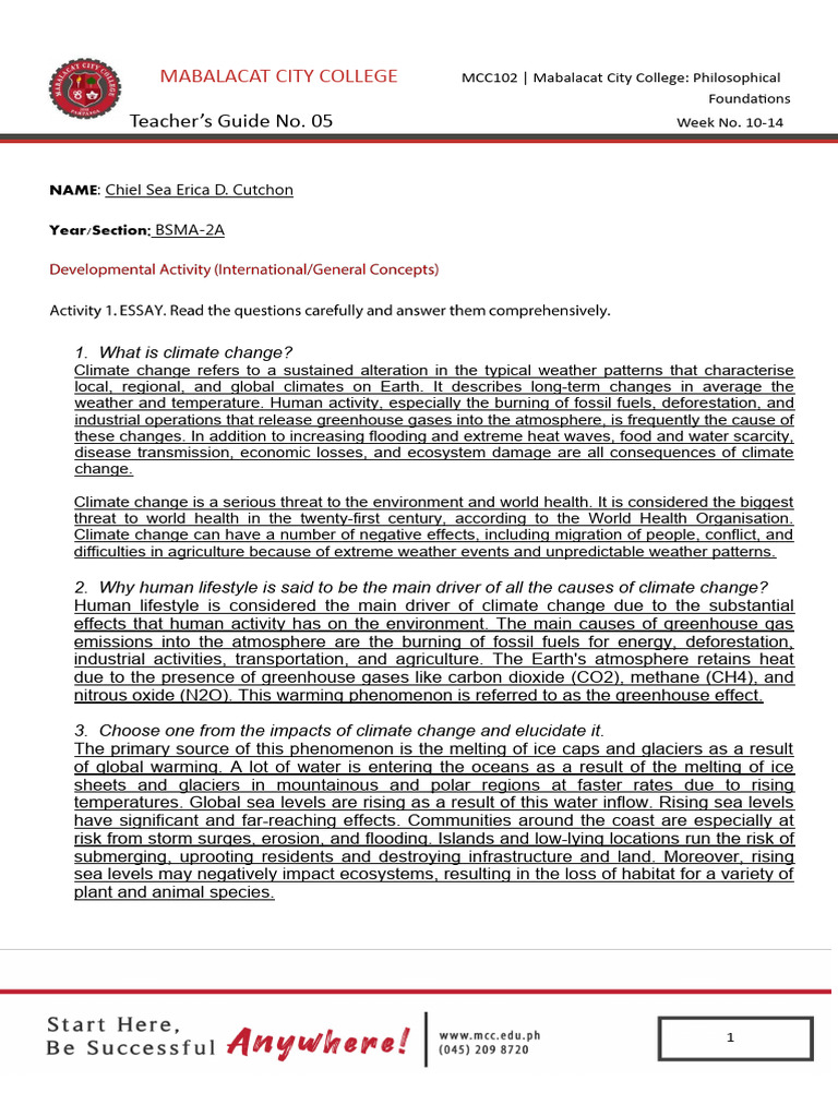 Cutchon, Chiel Sea Erica D. Cutchon Bsma-2a | PDF | Climate Change | Greenhouse Gas