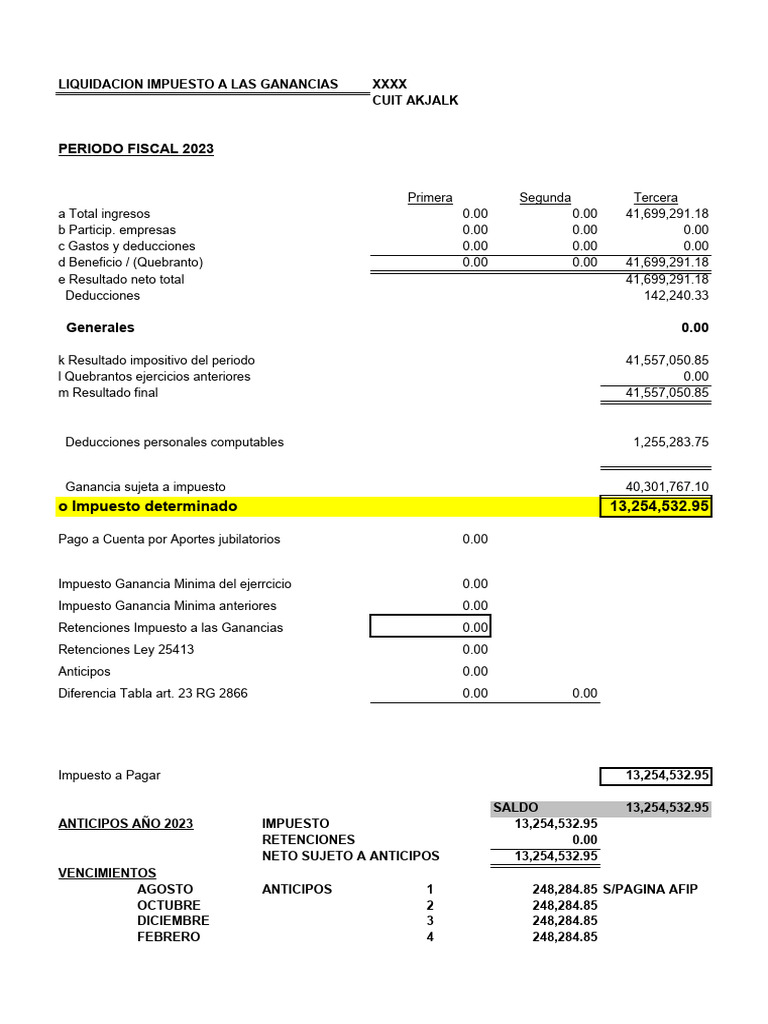 Planilla Ganancias Bs Pers 2023 | PDF | Impuestos | Business