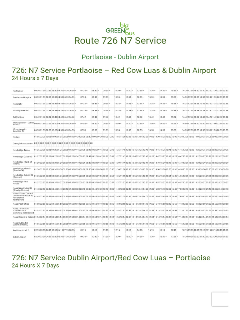 N7 Service Timetable October 2023 Dublin Coach | PDF
