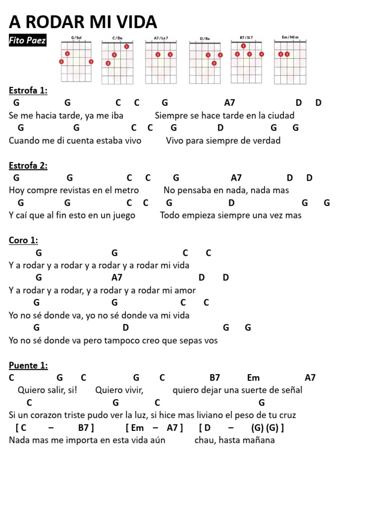 A Rodar Mi Vida - Letra y Acordes | PDF