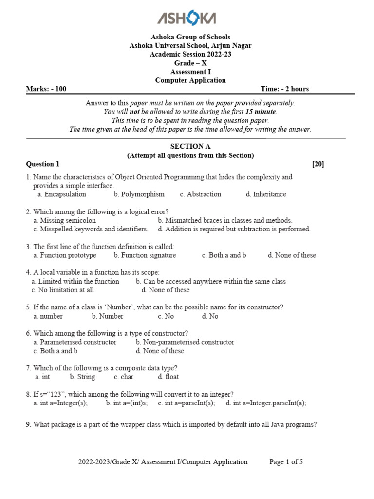 Icse Sample Paper-4 For Computer Applications | PDF | Parameter (Computer Programming) | C ...