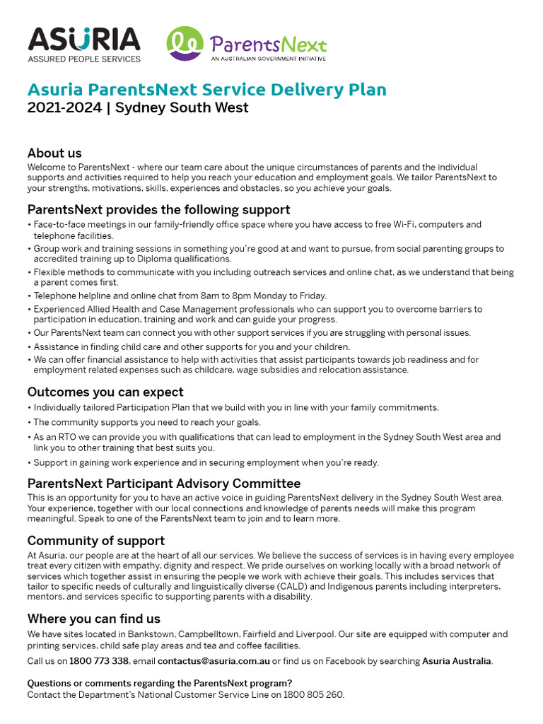 ParentsNext Service Delivery Plan - NSW - Sydney South West - Asuria ...