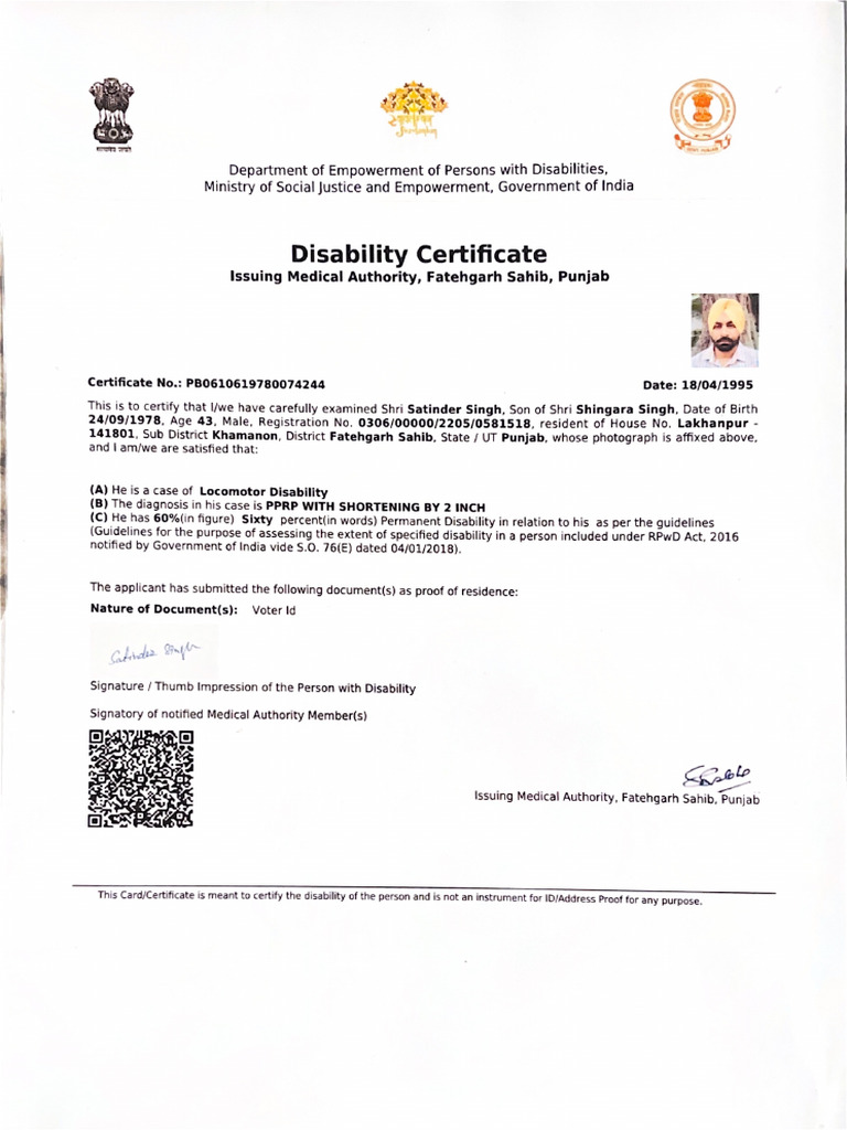 Disability Certificate | PDF