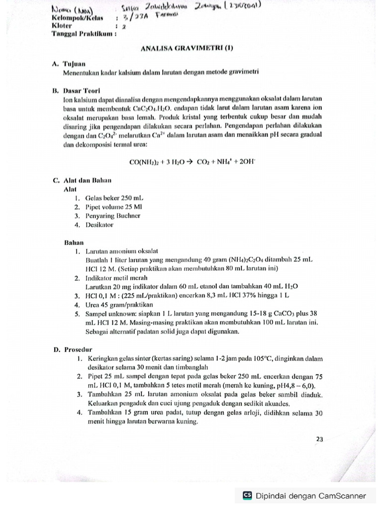 Selfia Zahiddahtun Zahiyah (Lapsem Gravimetri) | PDF