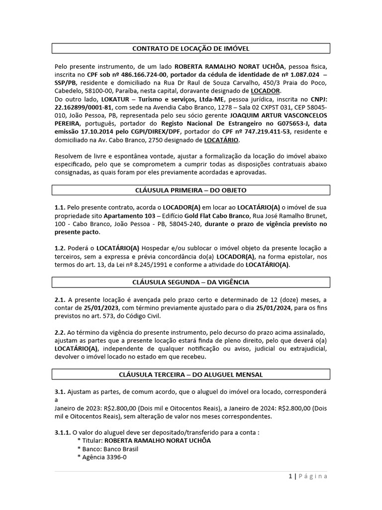 Modelo de Contrato de Locação | PDF | Aluguel | Direito Privado