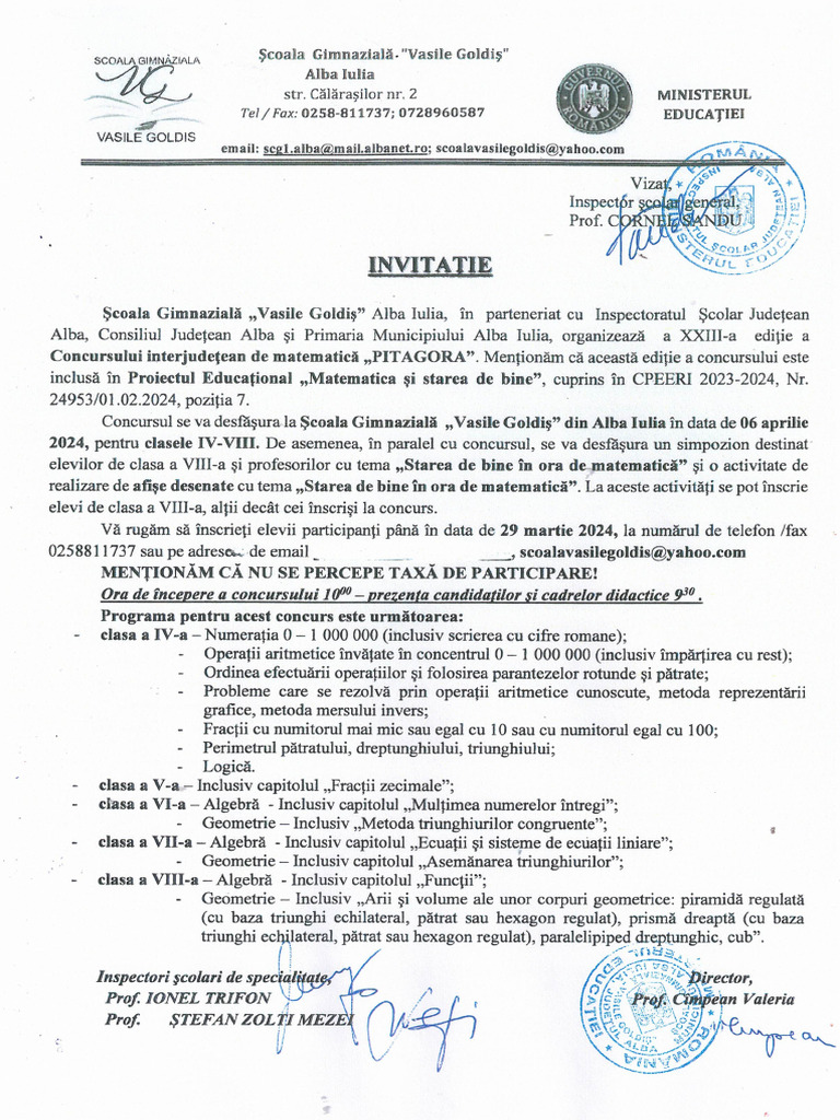 Invitatie Concurs Pitagora | PDF