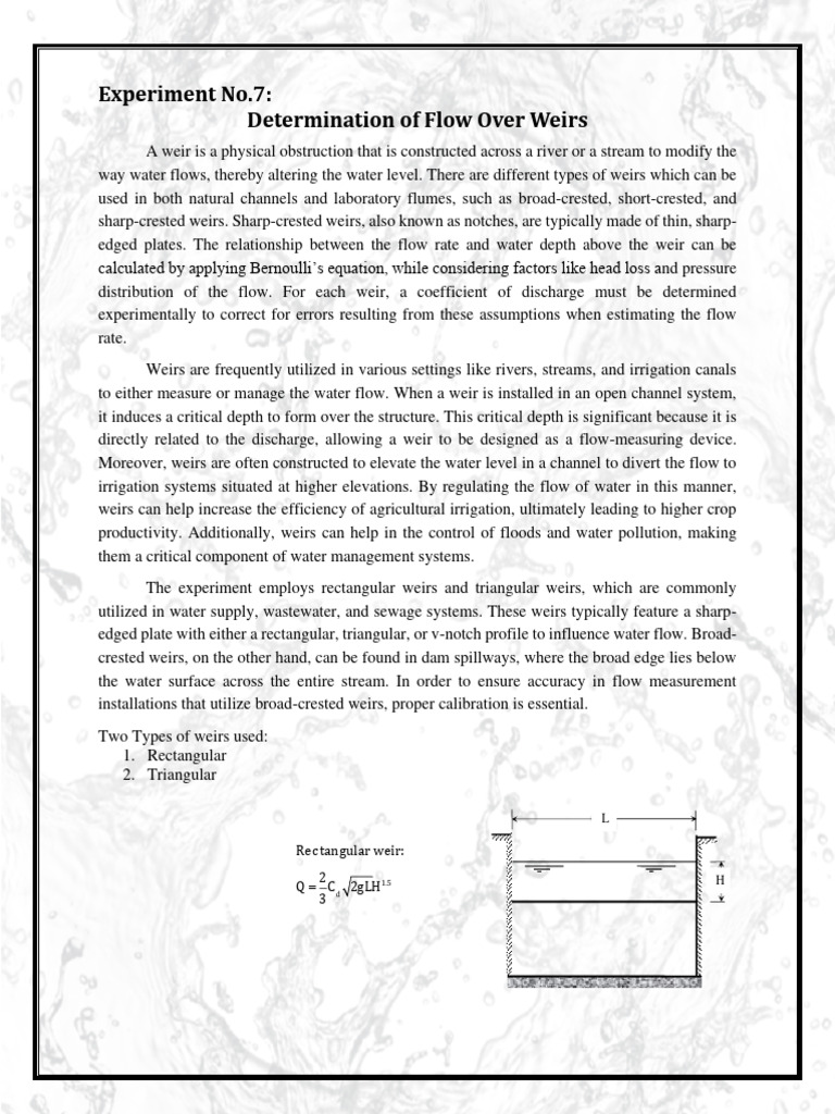 Laboratory Experiment Flow Over Weir | PDF | Irrigation | Water
