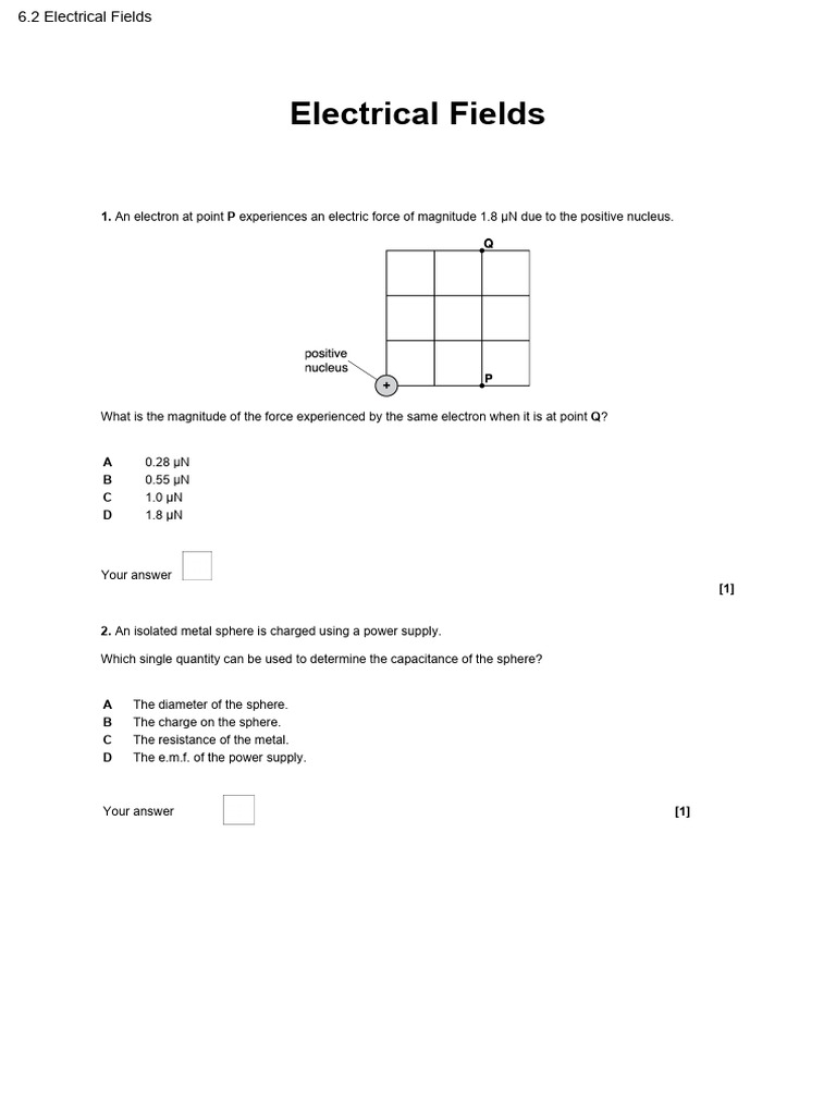 6.2 Electrical Fields QP | PDF | Capacitor | Electric Field
