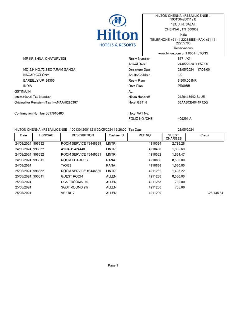 INVOICE - Hilton Keerthi | PDF | Credit Card | Payments
