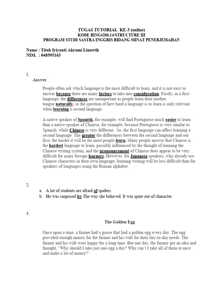 New Tugas Tuton 3 Structure III | PDF | Second Language | Chinese Language