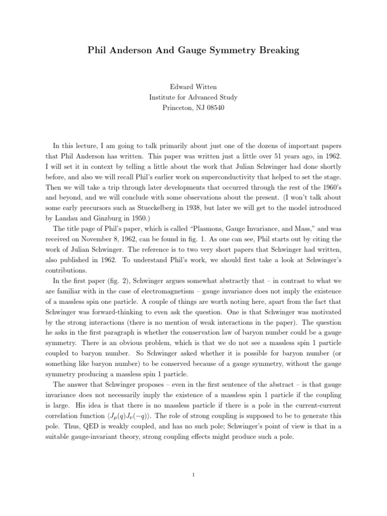 Anderson Witten | PDF | Gauge Theory | Superconductivity