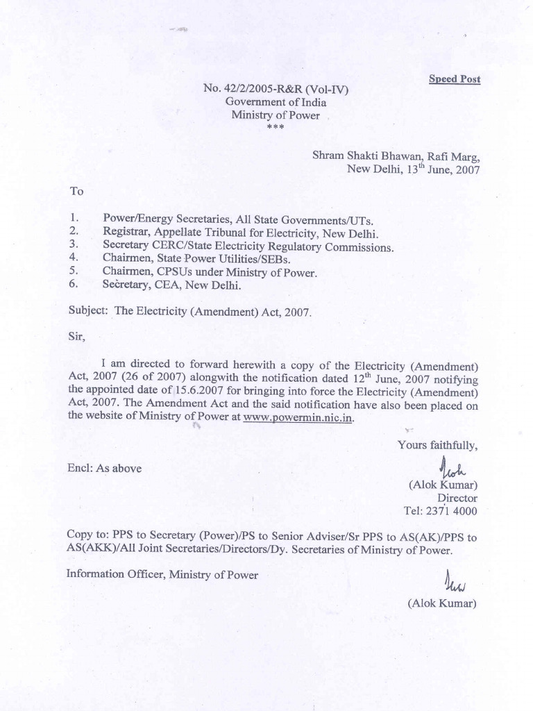 The Electricity (Amendment) Act 2007 | PDF