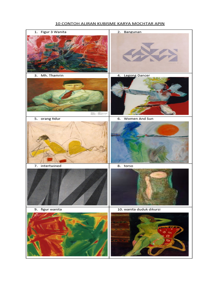 10 Contoh Aliran Kubisme Karya Mochtar Apin | PDF