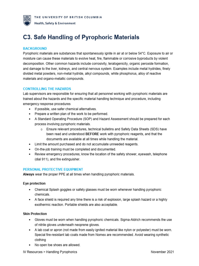 9 C3-Handling-Pyrophoric-Materials-OK-Updated-2021 | PDF | Personal Protective Equipment | Materials