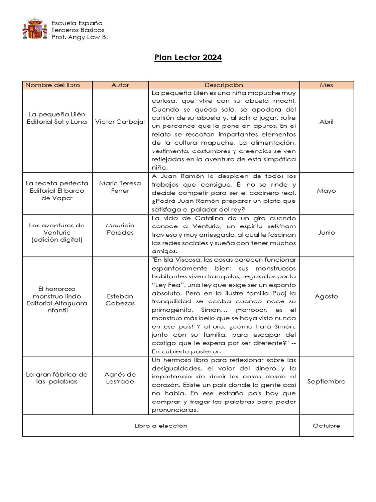 PLAN LECTOR TERCERO BÁSICOS | PDF