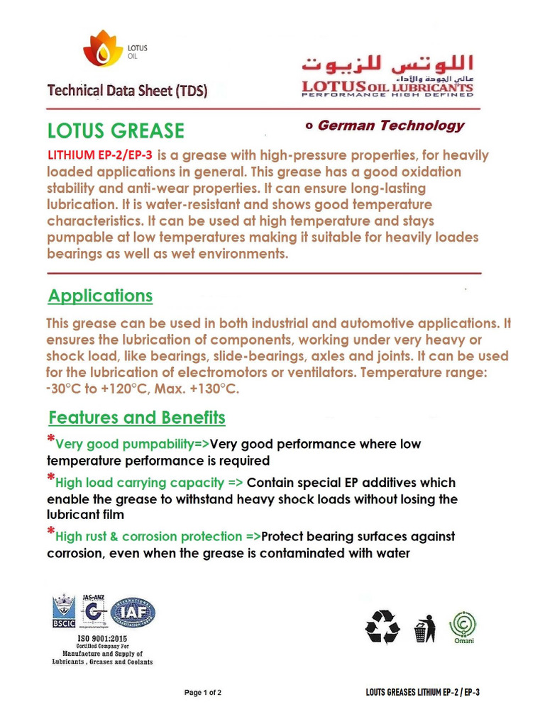 TDS Grease Lithium Ep-2 Ep-3 | PDF