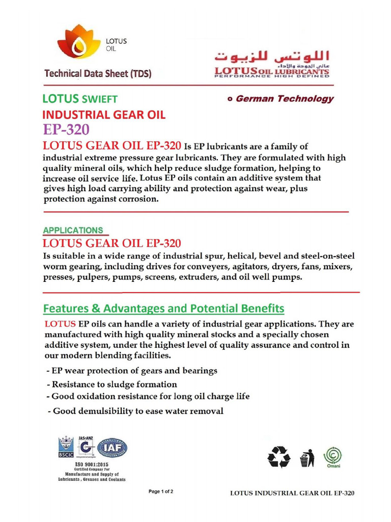TDS Gear Oil Ep-320 | PDF