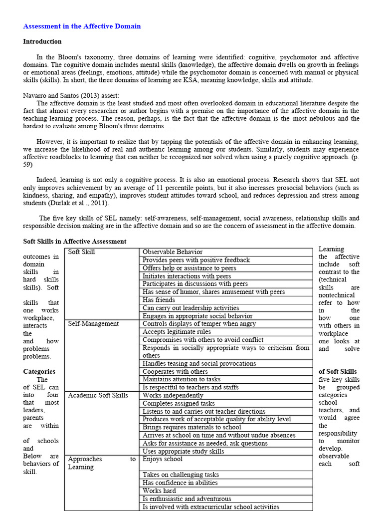 Assessment in The Affective Domain | PDF | Self Report Study | Survey ...