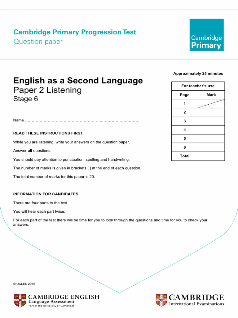 Stage 6 ESL Listening Test Paper | PDF | Human Communication