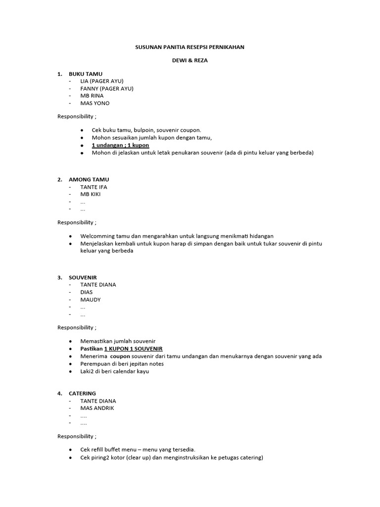 Susunan Panitia Resepsi Pernikahan | PDF