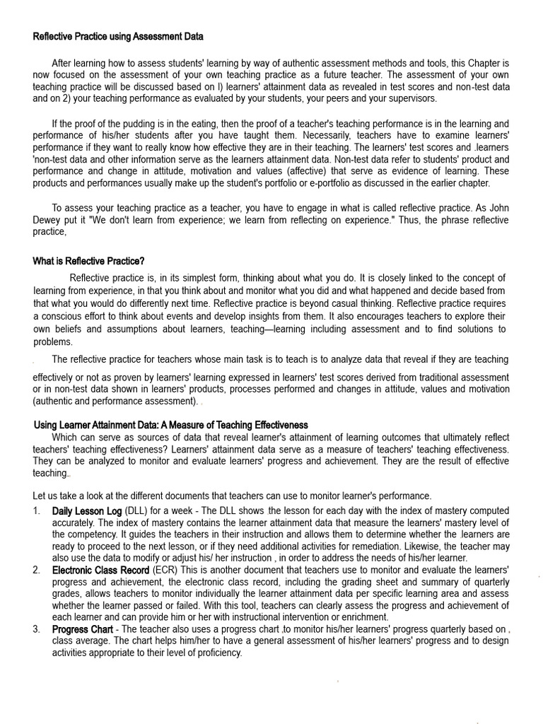 Reflective Practice Using Assessment Data | PDF | Educational Assessment | Teachers