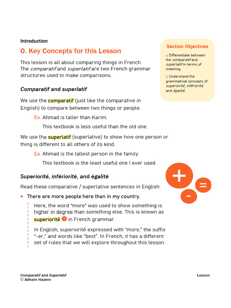 Comparatif and Superlatif - Lesson Guide | PDF | Adjective | English ...
