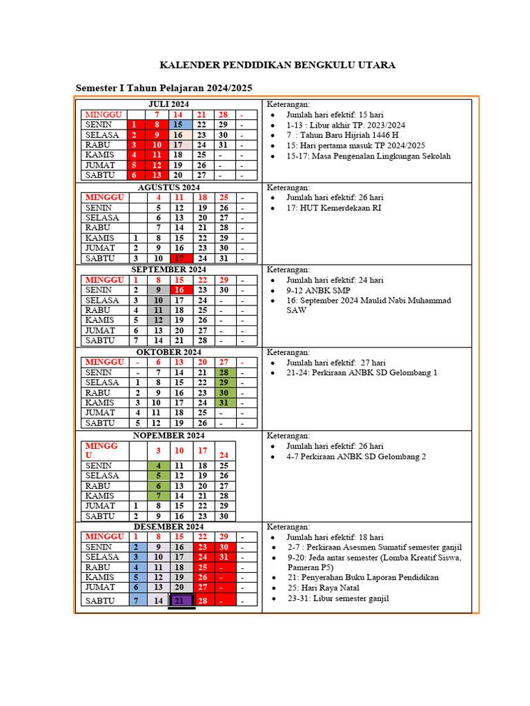 Draf Kaldik Dinas TP 2024 - 2025 | PDF
