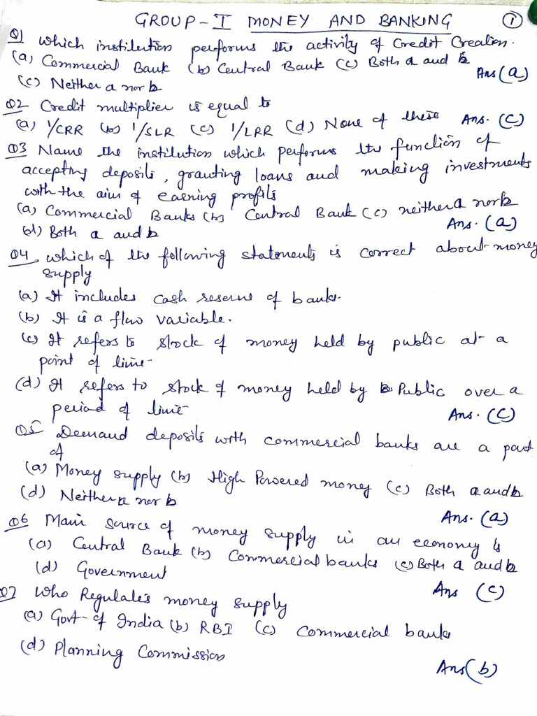 Money - Banking MCQ | PDF