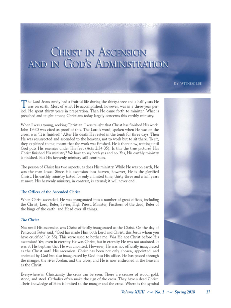Christ in Ascension and in God's Administration | Download Free PDF ...