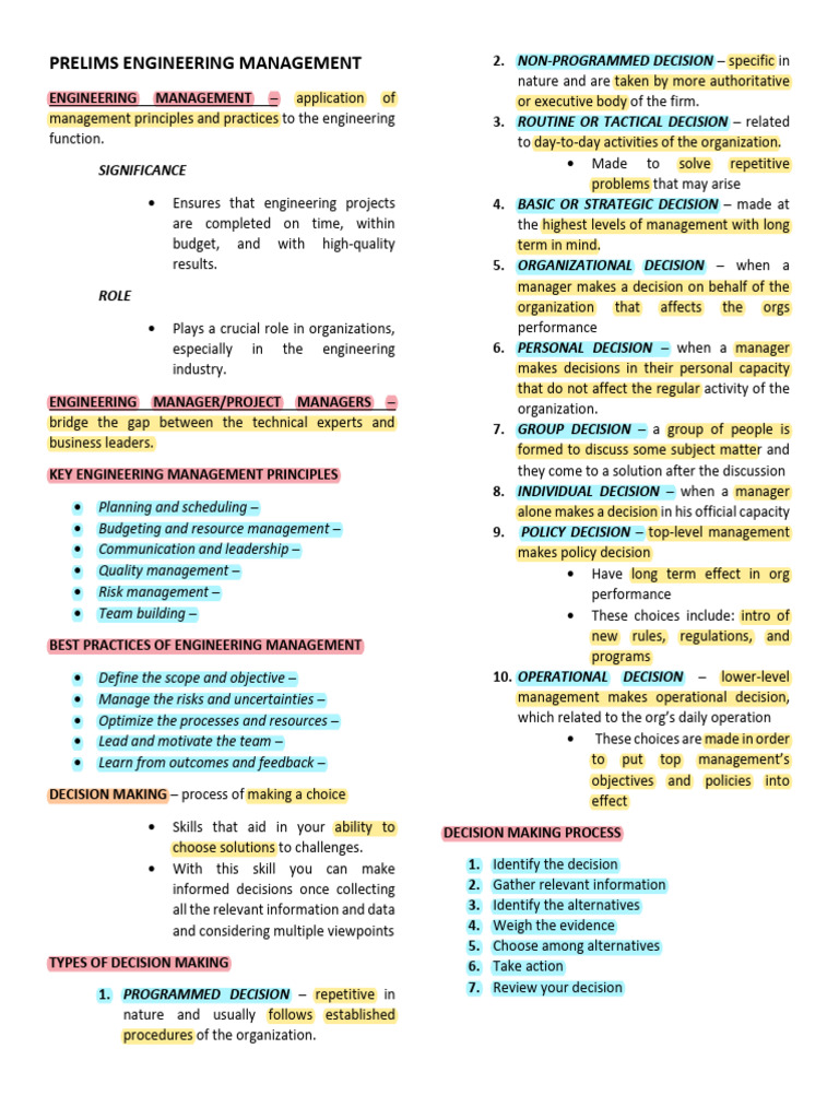Engineering Management Principles and Practices | PDF | Decision Making ...