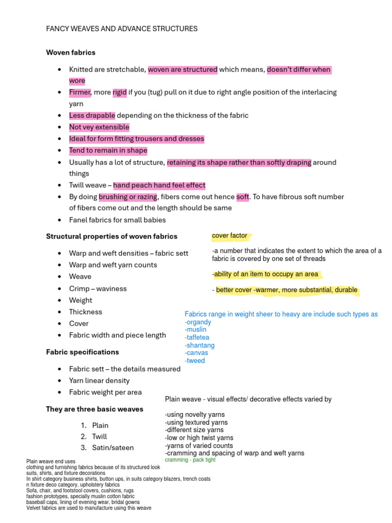 Fancy Weaves and Structures Explained | PDF | Textiles | Yarn