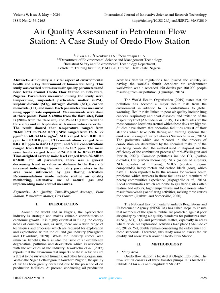 Air Quality Assessment in Petroleum Flow Station: A Case Study of Oredo ...