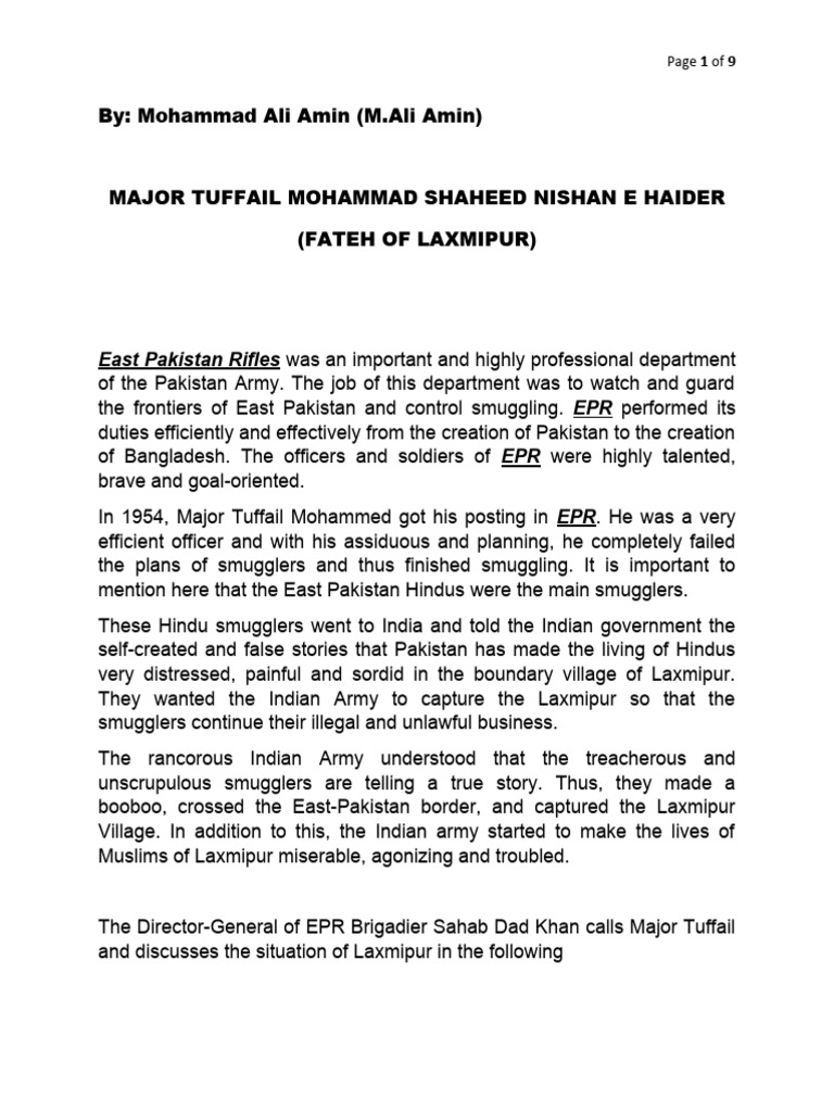 Major Tuffail Mohammad Shaheed Nishan e Haider | PDF | Platoon | Smuggling