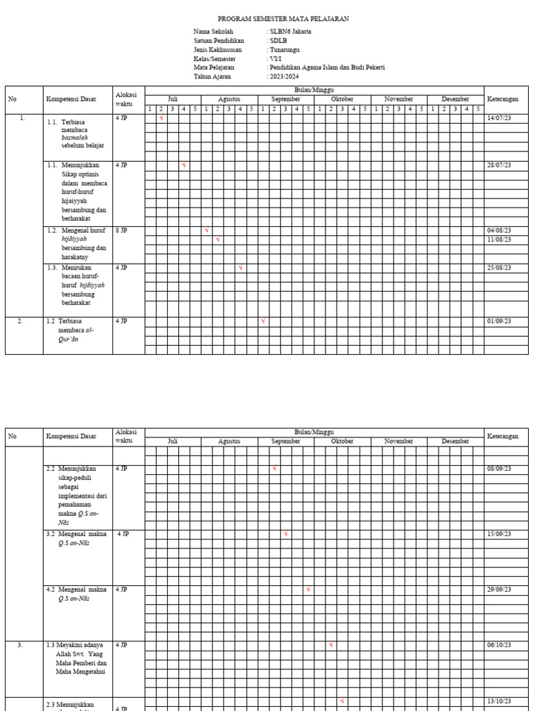 Program Semester PAI SDLB KL S4B | PDF