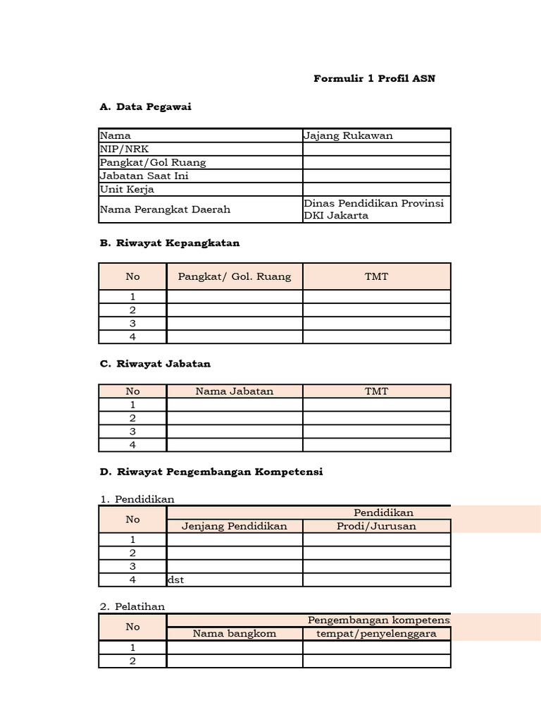 Form Profil Asn | PDF