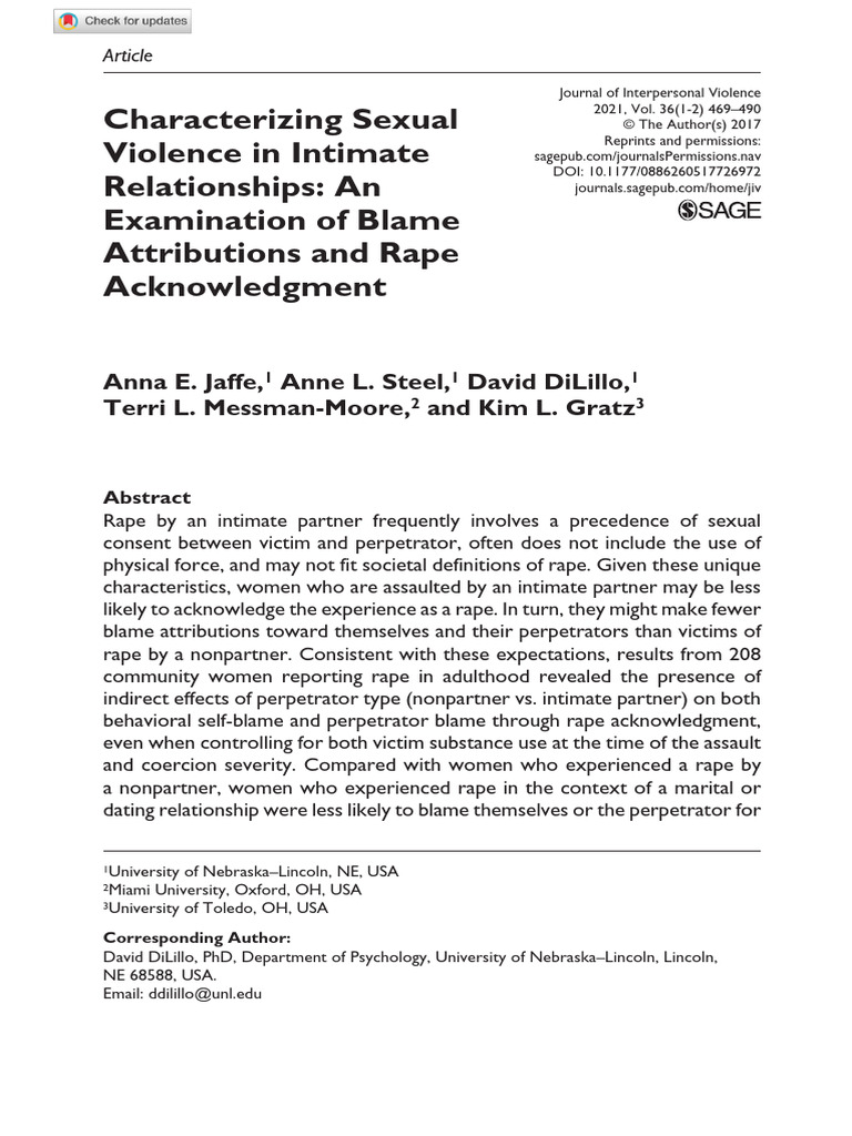 Characterizing Sexual Violence in Intimate Relationships - An Examination of Blame Attributions ...